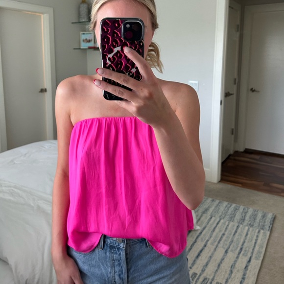 Tops | Strapless Pink Satin Top | Poshmark
